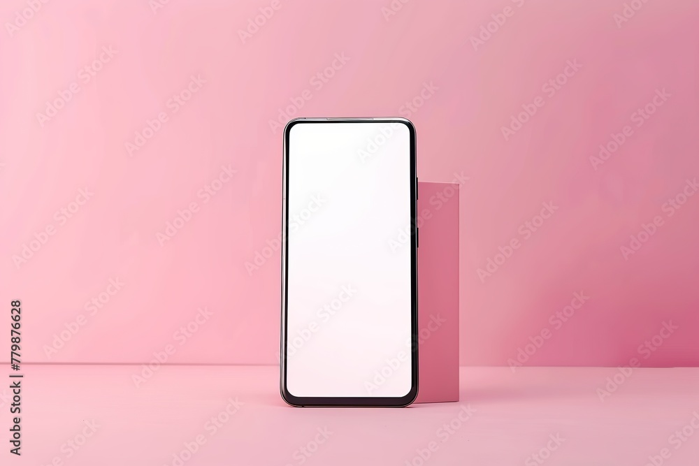 Phone with vertical white screen isolated pink background. Mock Up ...