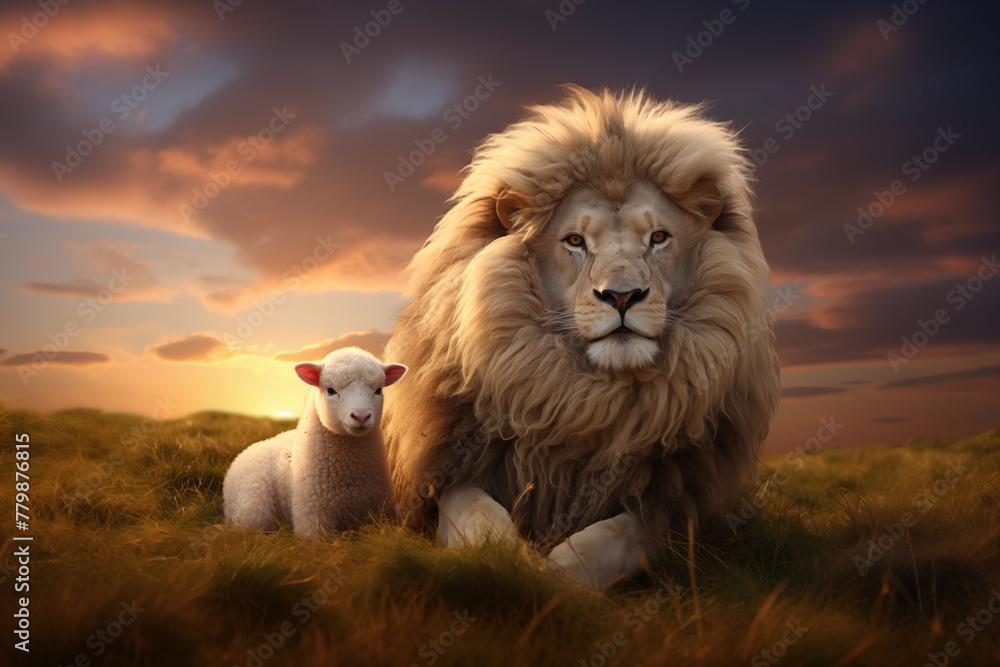 Beyond Predation: Lion and Lamb Commune Harmoniously, Signifying the ...
