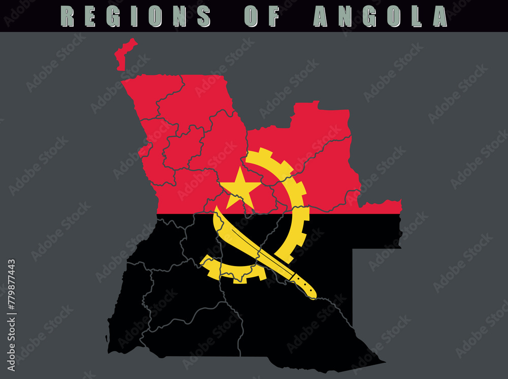 Map of the country of Angola. Detailed vector map of Angola by region ...