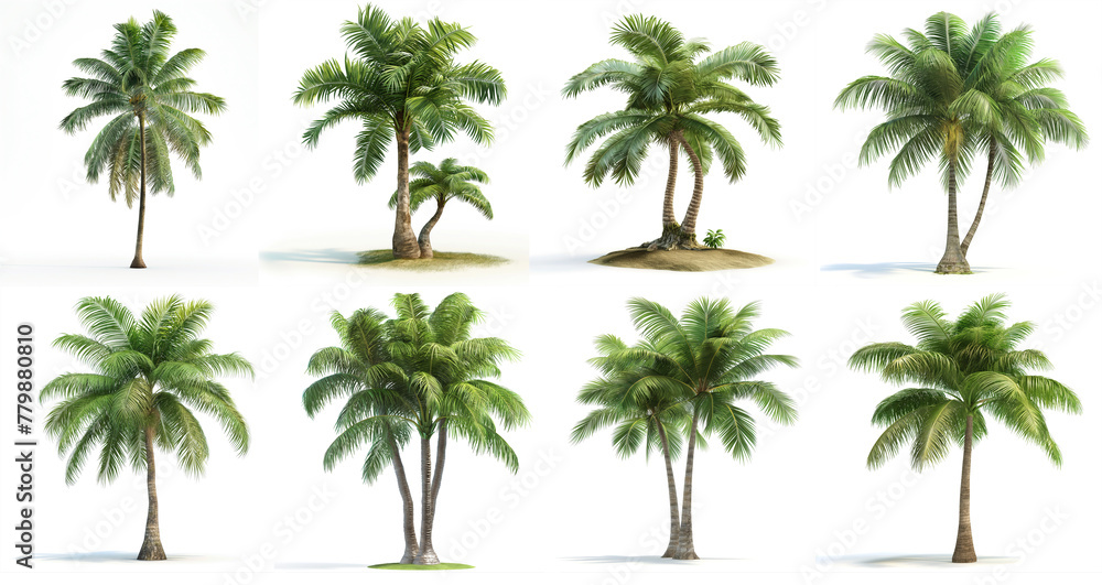 Coconut tree clipart, tropical palm collection set isolated on white ...