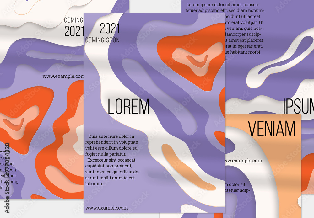 Flyer Layout with Paper Cut Craft Wavy Layered Texture Stock Template ...