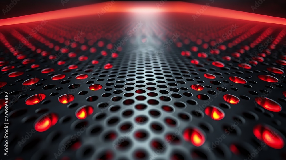 Detailed abstract black steel mesh background with silver glowing lines ...