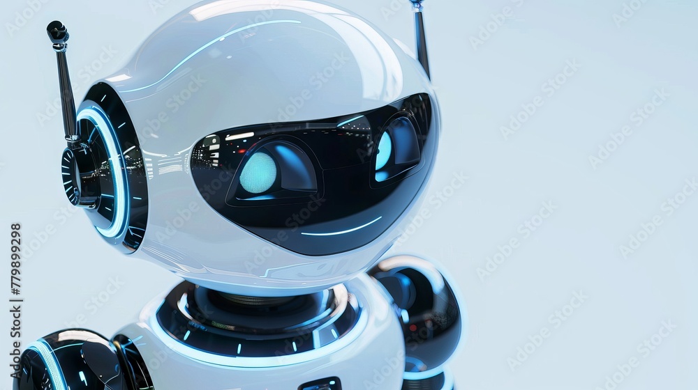 Cute 3D robot in customer service, handling inquiries with a smiley ...
