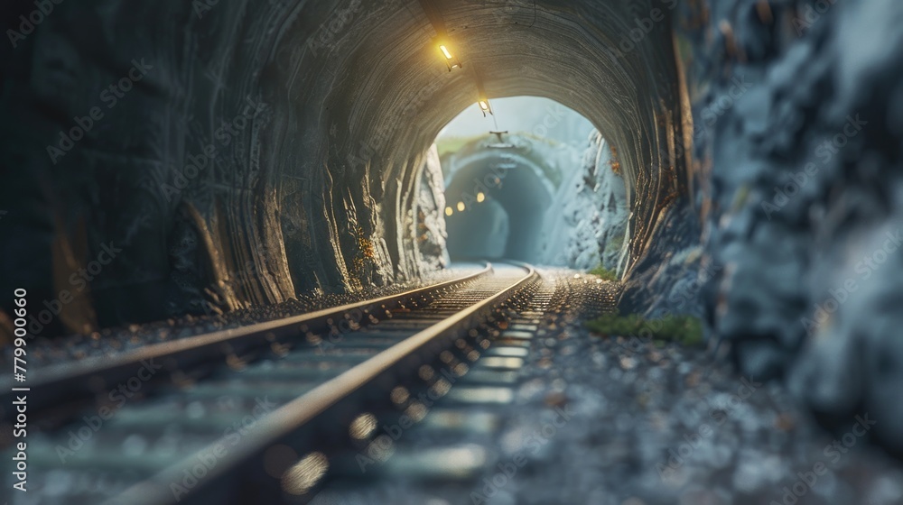 Majestic Railroad Tunnel View with Emerging Natural Landscape Stock ...