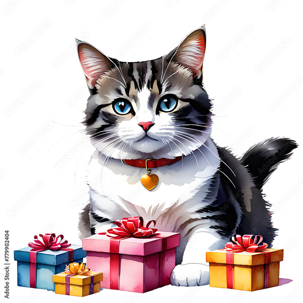 Watercolor Cat Birthday Clipart Graphics Bundle, Cute Kitten Cat ...