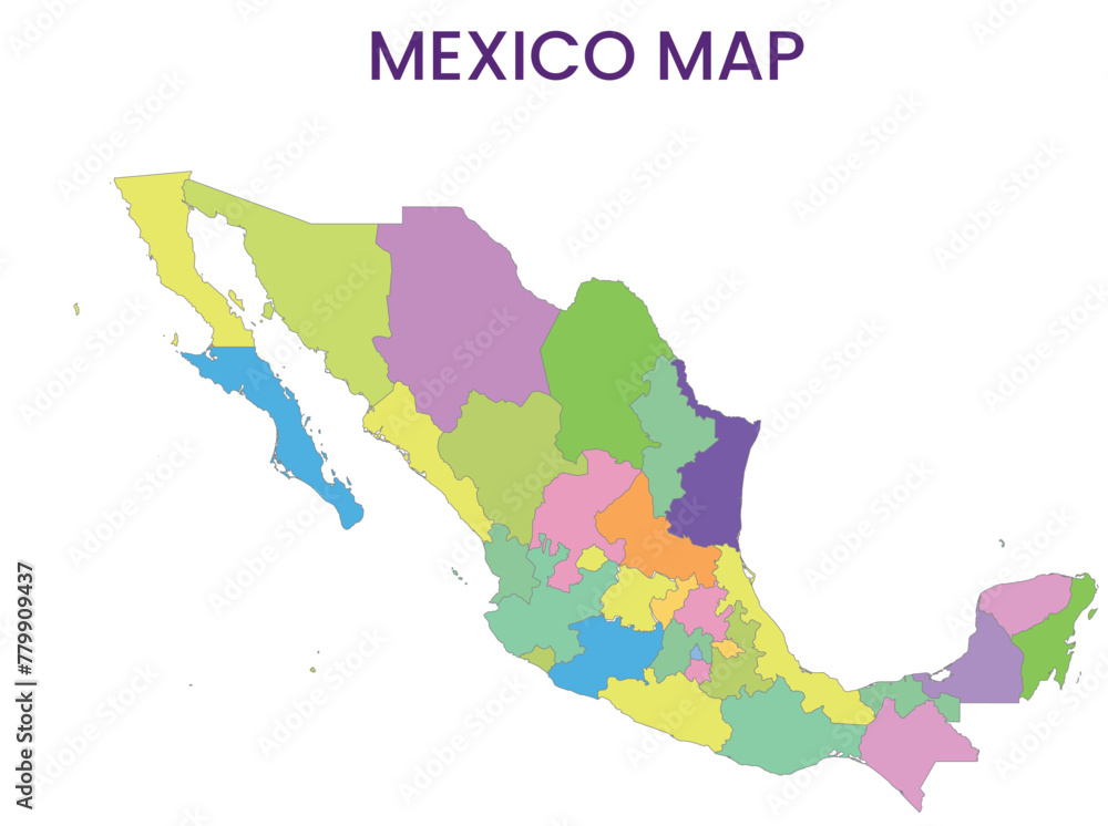 High detailed map of Mexico. Outline map of Mexico. North America Stock ...