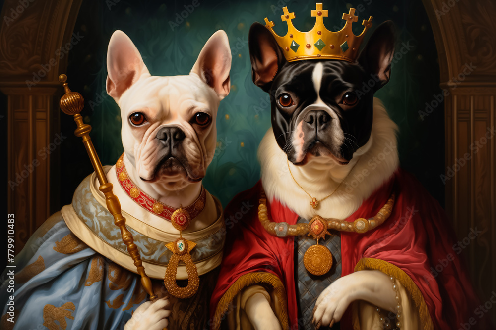 Bulldog King, Queen Dog, Princess, Couple, Portrait, Ironic, Animal ...