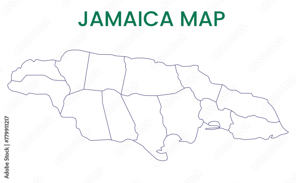 Vetor de High detailed map of Jamaica. Outline map of Jamaica. North ...