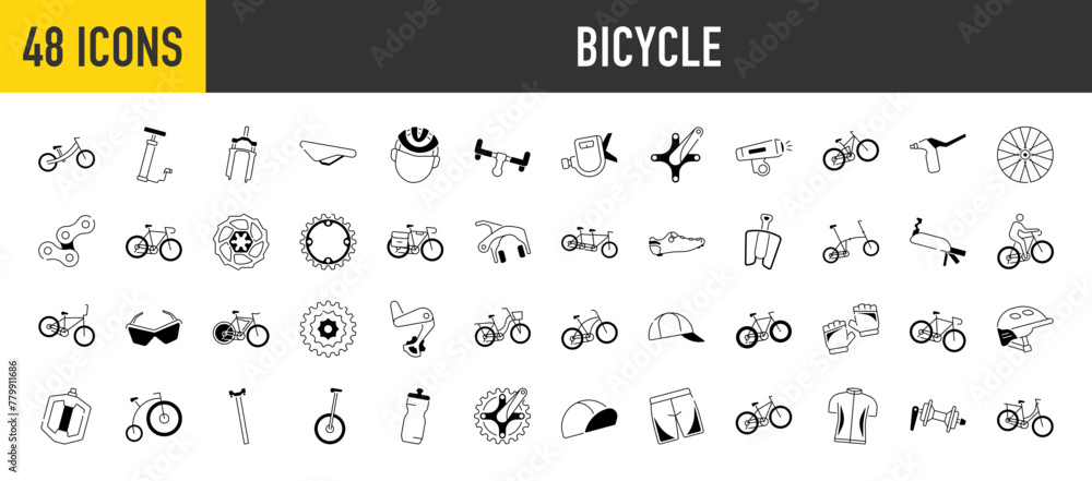 Bicycle and cyclists icons set. Such as ride, wheel, race bike, fork ...