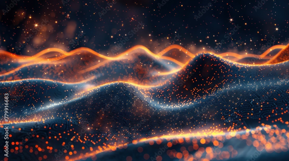 High-tech background with flowing lines and stars, Dark indigo and ...
