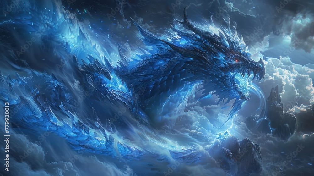 Demonic graphics on a boat. Dragon, the most powerful magical creature ...