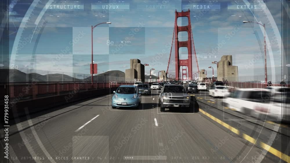 POV Golden Gate Bridge Computer Vision showing Objects and Information over Highway in San ...