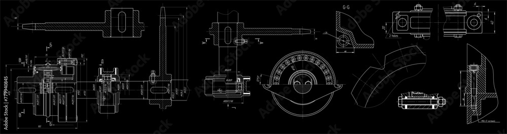 Vector engineering drawing of steel mechanical parts with through holes ...