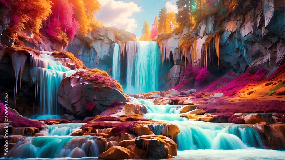 Chromatic Cascade: A waterfall of cascading colors, with vibrant hues ...