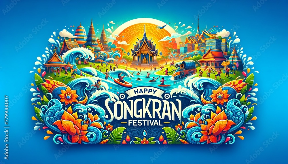 Songkran Festival, celebrated as Thai New Year's Day. The banner should ...