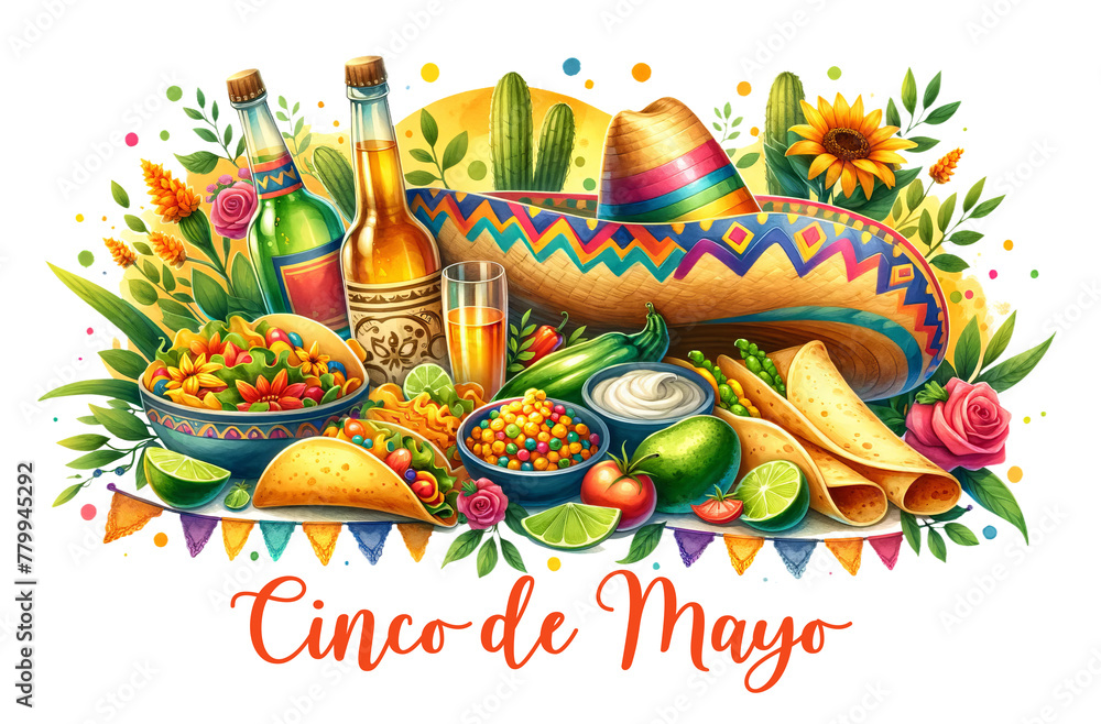 Cinco de Mayo hoilday banner or greeting card with traditional Mexican ...