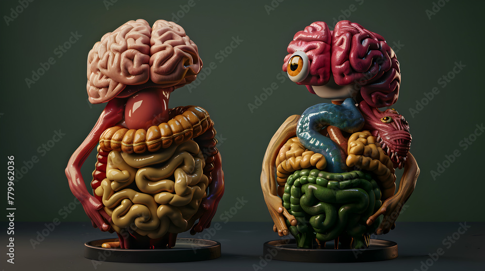 medical sculpture, comparison of human and frog anatomy, stomach of ...