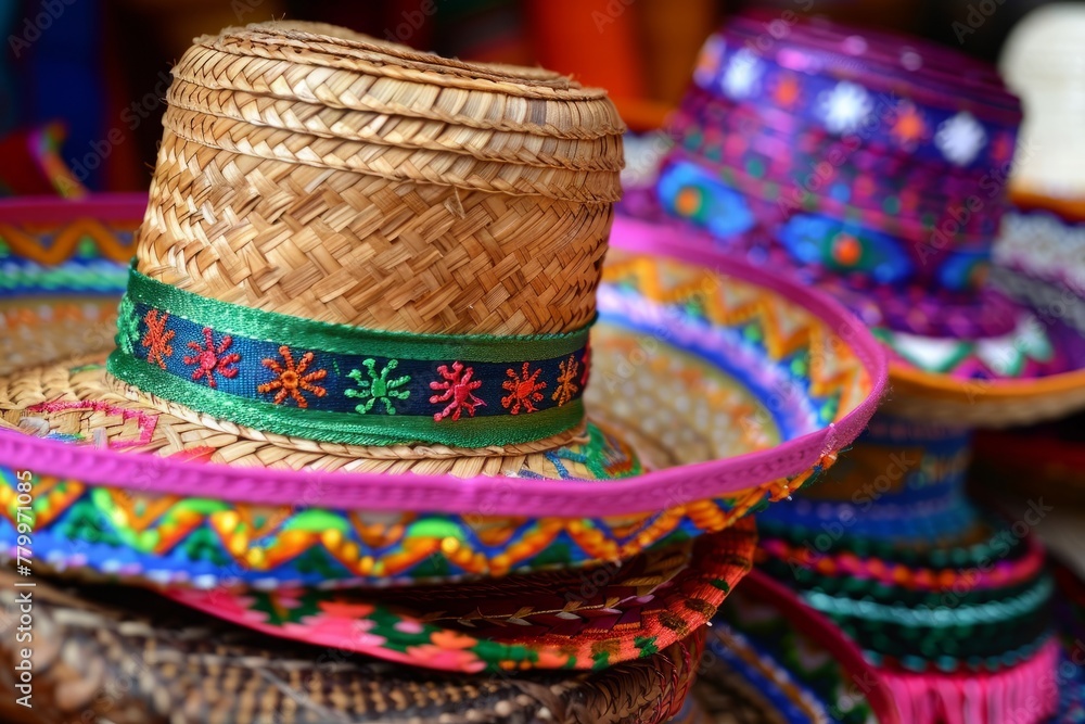 Traditional Mexican Sombreros. Colorful handwoven sombreros with ...