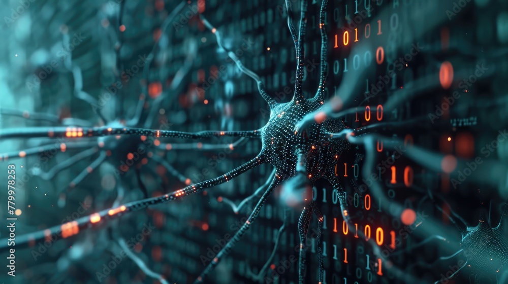 A computer screen shows a brain with a lot of neurons and a lot of ...