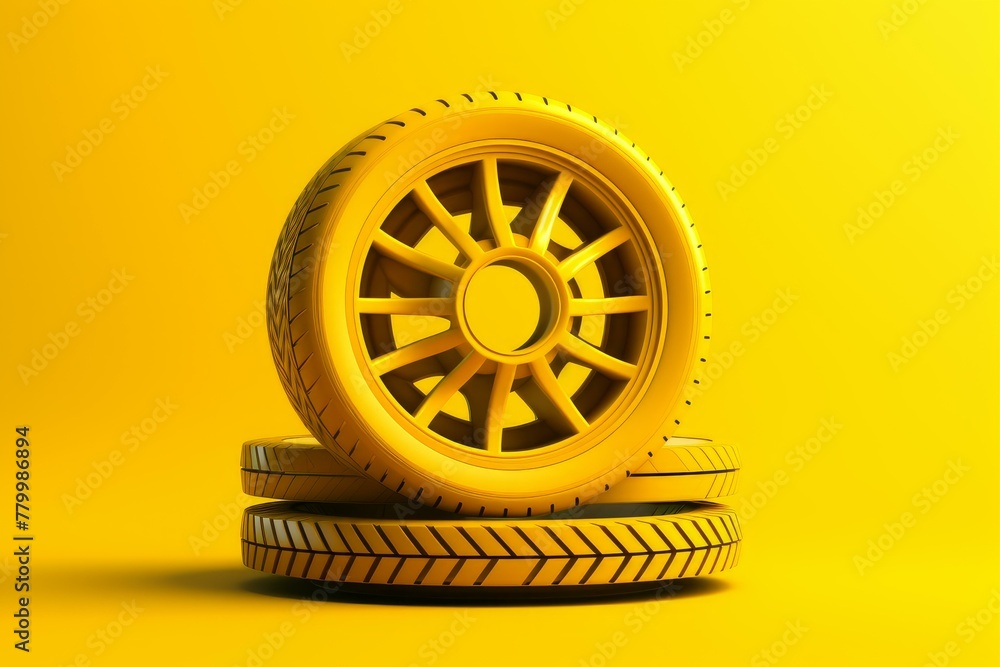 Metallic Stack wheel yellow. Tyre vehicle new. Generate Ai Stock Photo ...