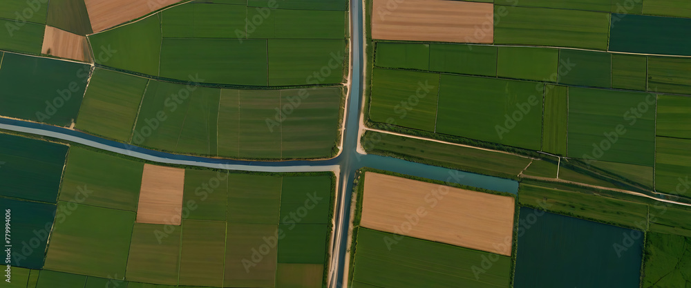Aerial satellite view of cultivated agricultural farming land fields ...