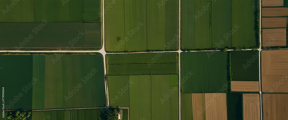 Aerial satellite view of cultivated agricultural farming land fields ...