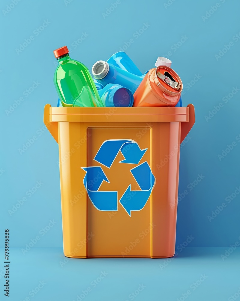 A simple, vibrant image of a recycling bin filled with materials ...