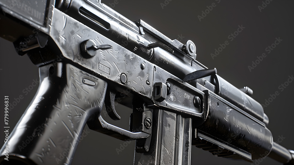 Detailed Display of a Sleek, Black MP5 Submachine Gun Against a ...