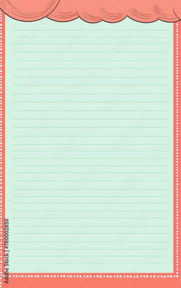 Cute cartoon lined paper with pink polka dots and a pink scalloped ...
