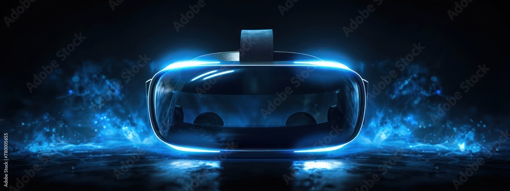 Take a photo of a 3D-rendered virtual reality headset emitting a soft ...