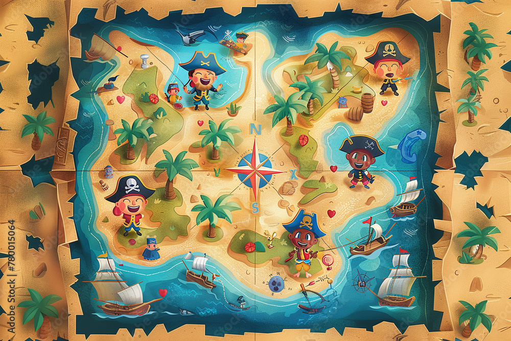 cute illustration of treasure hunt map, pirates themed, kids pirate ...