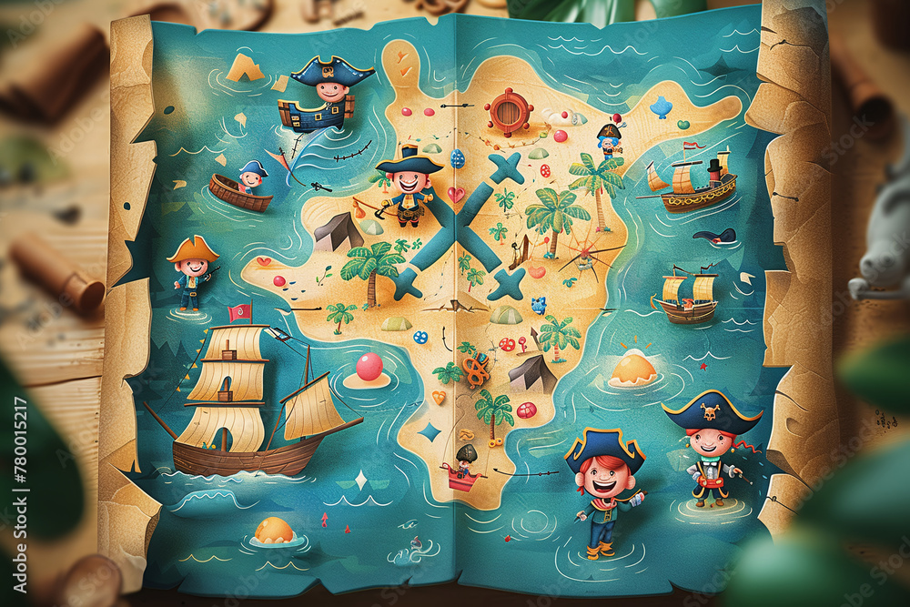 cute illustration of treasure hunt map, pirates themed, kids pirate ...