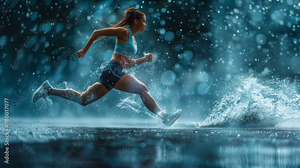 dynamic sport action shot of running in splashes person, conveying ...