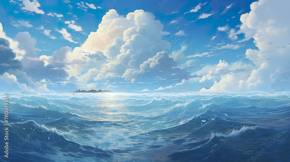 The powerful display of undulating ocean waves under a majestic cloudy ...