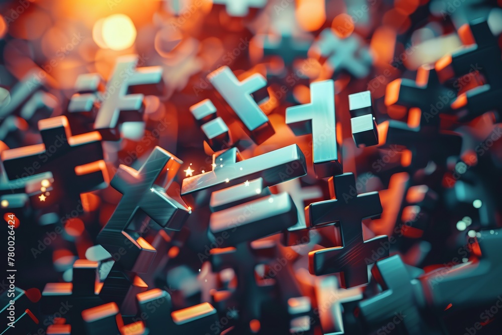 Hashtag symbol trending with likes and shares icons floating around on ...