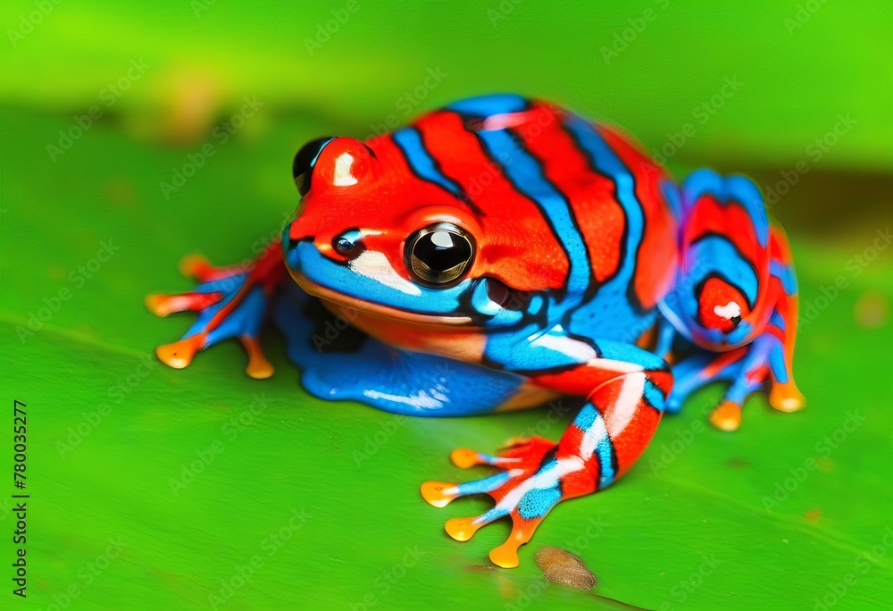 Captivating Close-up of a Red and Blue Striped Poison Dart Frog in the ...