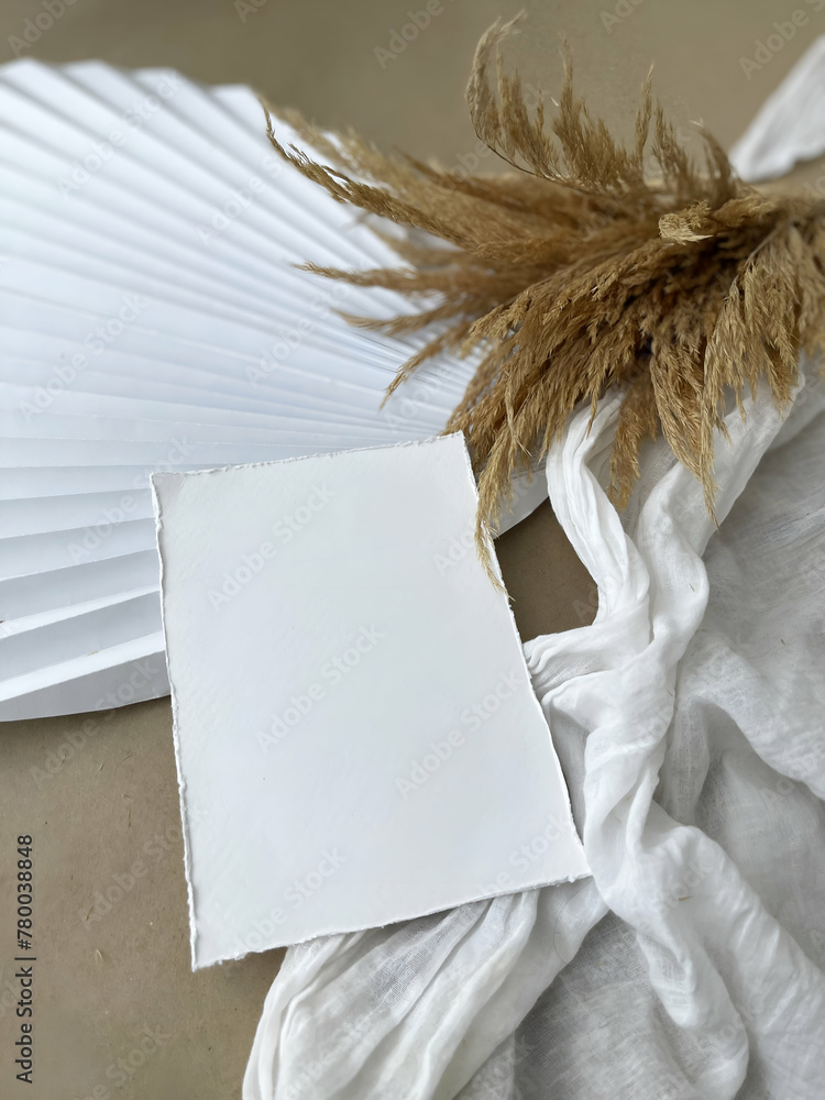 Wedding invitation card mockup. Blank postcard with ripped edges ...