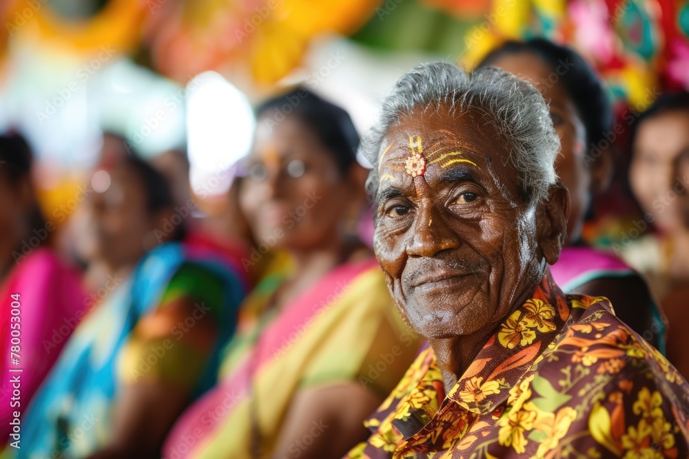 Portrait of a man at the 'Avurudu Uthsavaya' (New Year festival), with ...