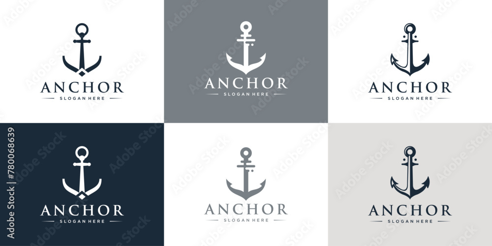 symbol of anchor logo set design template. Marine boat sea anchor icon ...