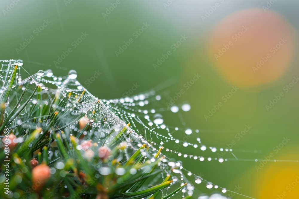 Dew covered cobwebs cover gorse bushes in heavy fog on the Blorenge ...