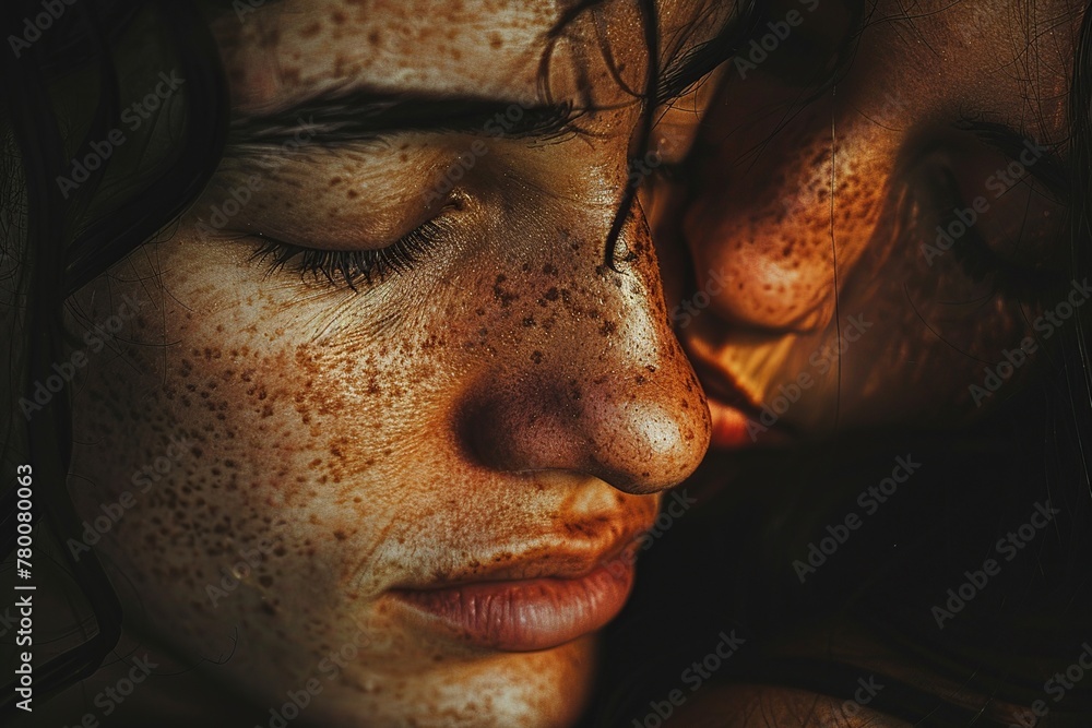 A close-up capturing two people in a tight embrace, focusing on their ...