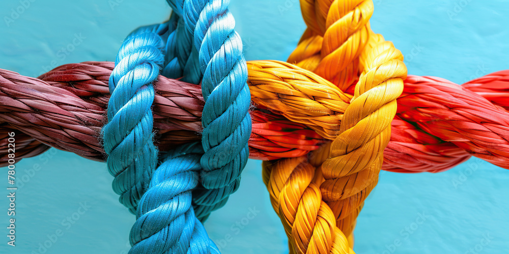 Team rope diverse strength connect partnership together teamwork unity ...