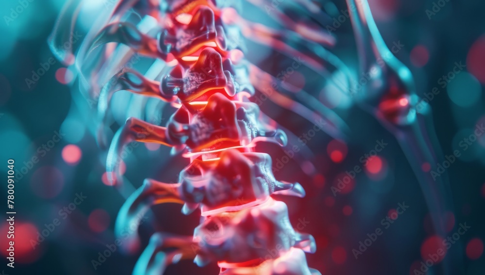 Abstract red and blue background depicting a human spine or back pain ...