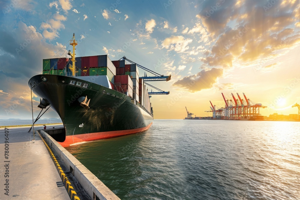 front of Cargo container ship carrying container and running near ...