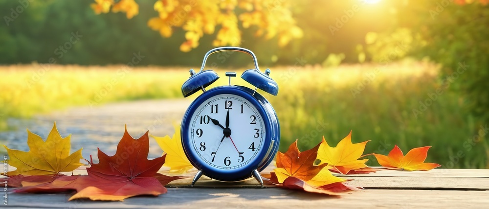 Spring forward. Time change in spring. Clock turn forward one hour in ...