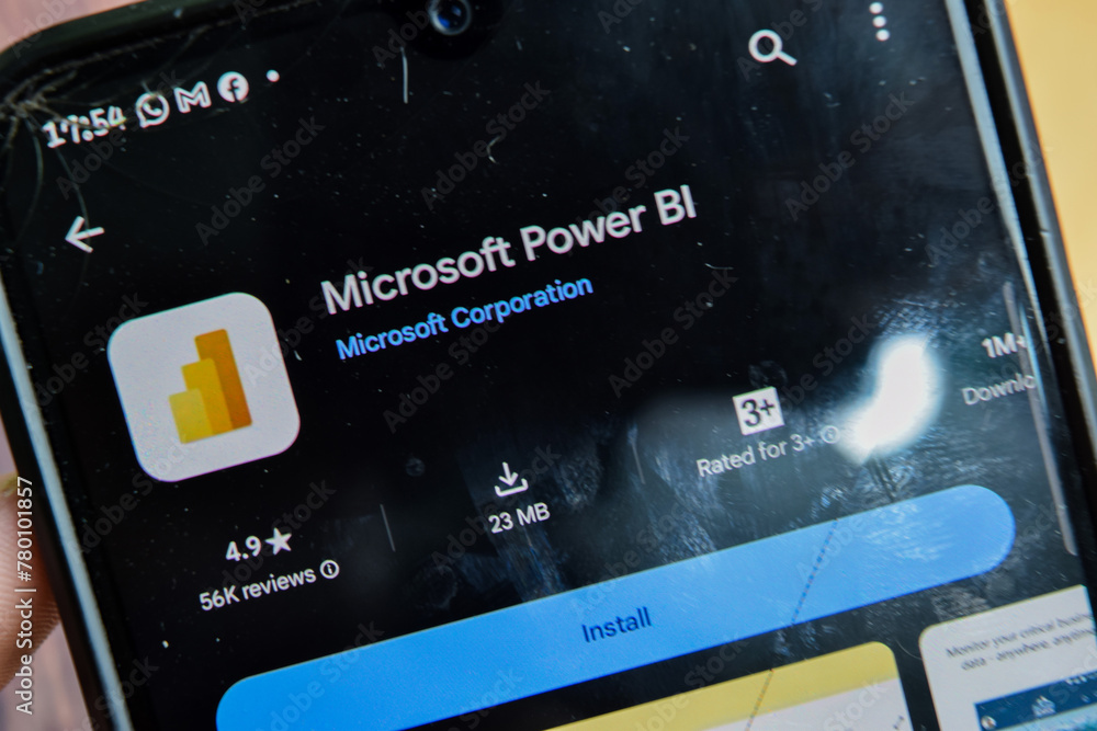 Microsoft Power BI application on Smartphone screen. Power BI is a ...