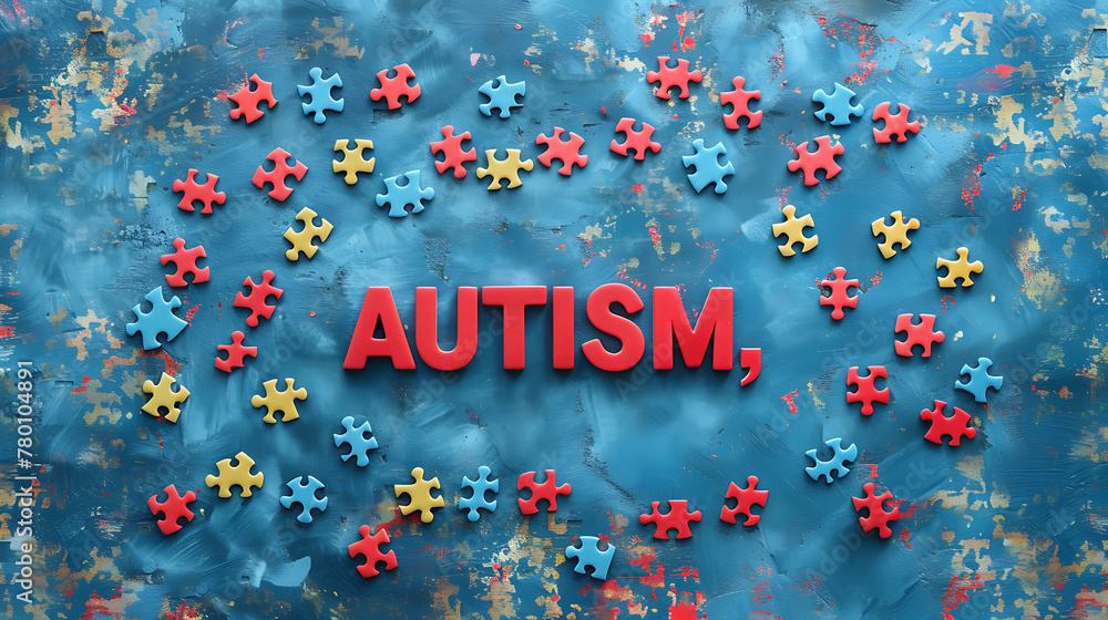 the word "AUTISM" in bold red letters, surrounded by a border of ...