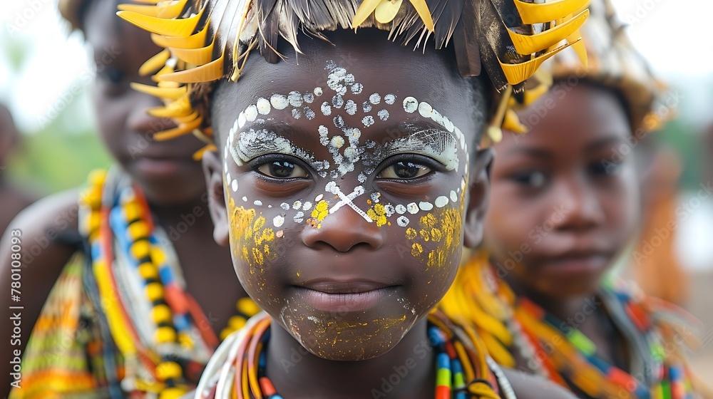 children of benin, A young child with face paint and traditional attire ...