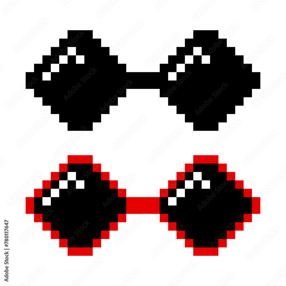 Vetor de Pixelated Sunglasses Set. Pixel Boss Glasses, 8 bit Style ...