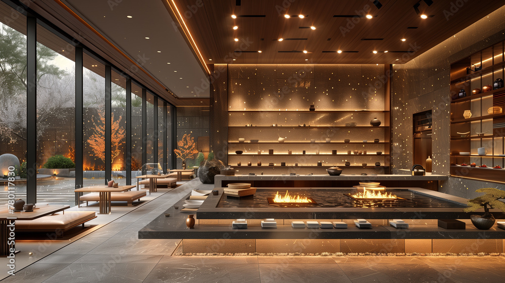 A symphony of light and sound dances across the minimalist interior ...